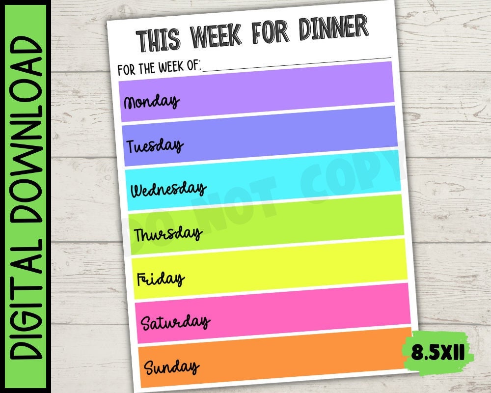 Weekly Meal Planner Printable Colorful Planner Template - Etsy