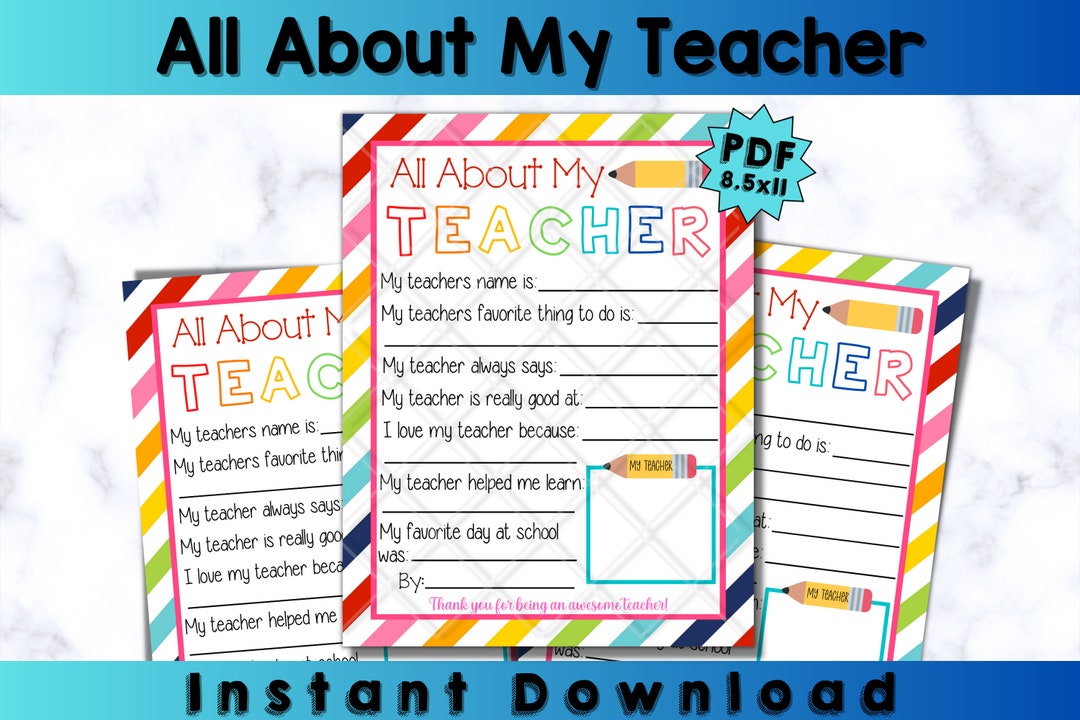 All About My Teacher Printable Template digital Download - Etsy