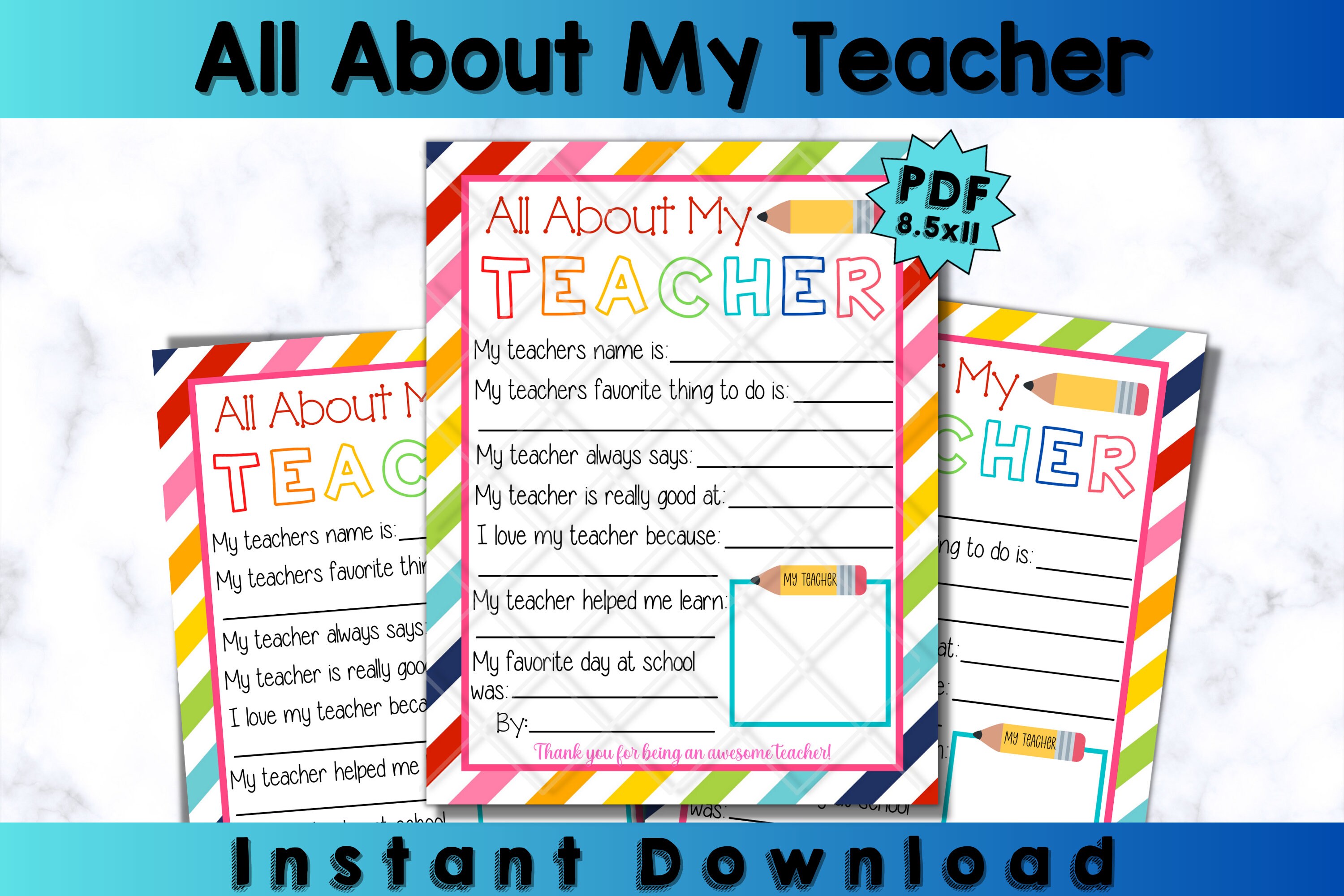 All About My Teacher Printable Template digital Download - Etsy