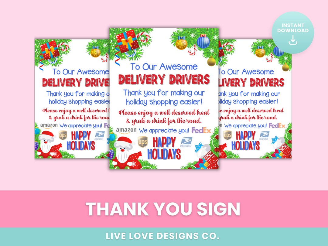 Thank You Delivery Drivers Printable | Holiday Sign - Etsy