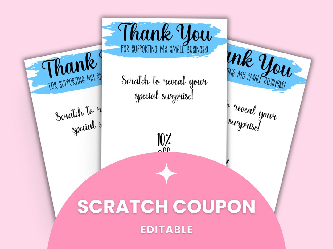 EDITABLE Blue Thank You DIY Scratch off Coupon Card for Small Business ...