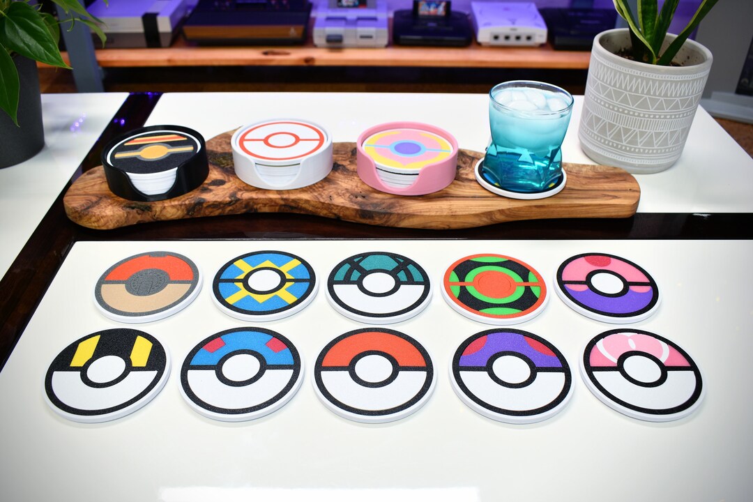 Pokeball Coaster Set - Mix & Match 4 Coasters - 3D Printed - Etsy