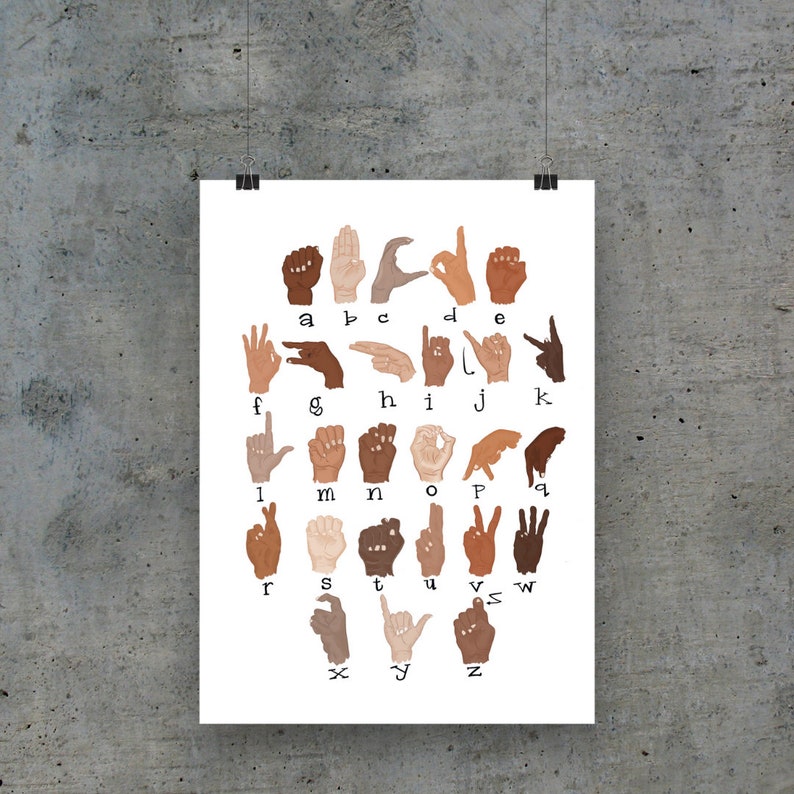 American Sign Language Multi Cultural Alphabet Wall Art ASL | Etsy