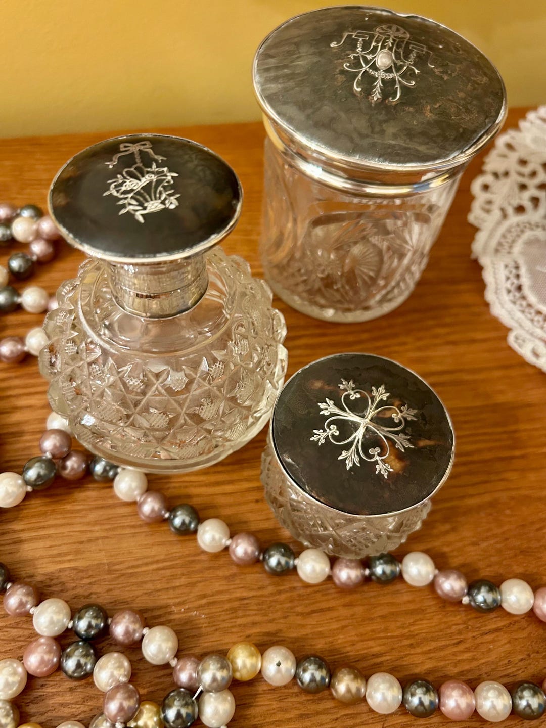 Antique English Sterling Silver and Shell Glass Perfume Bottles - Etsy