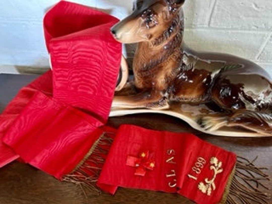 French Ceremonial Red Moire Silk Sash With Gold Wire Confection 1899 ...