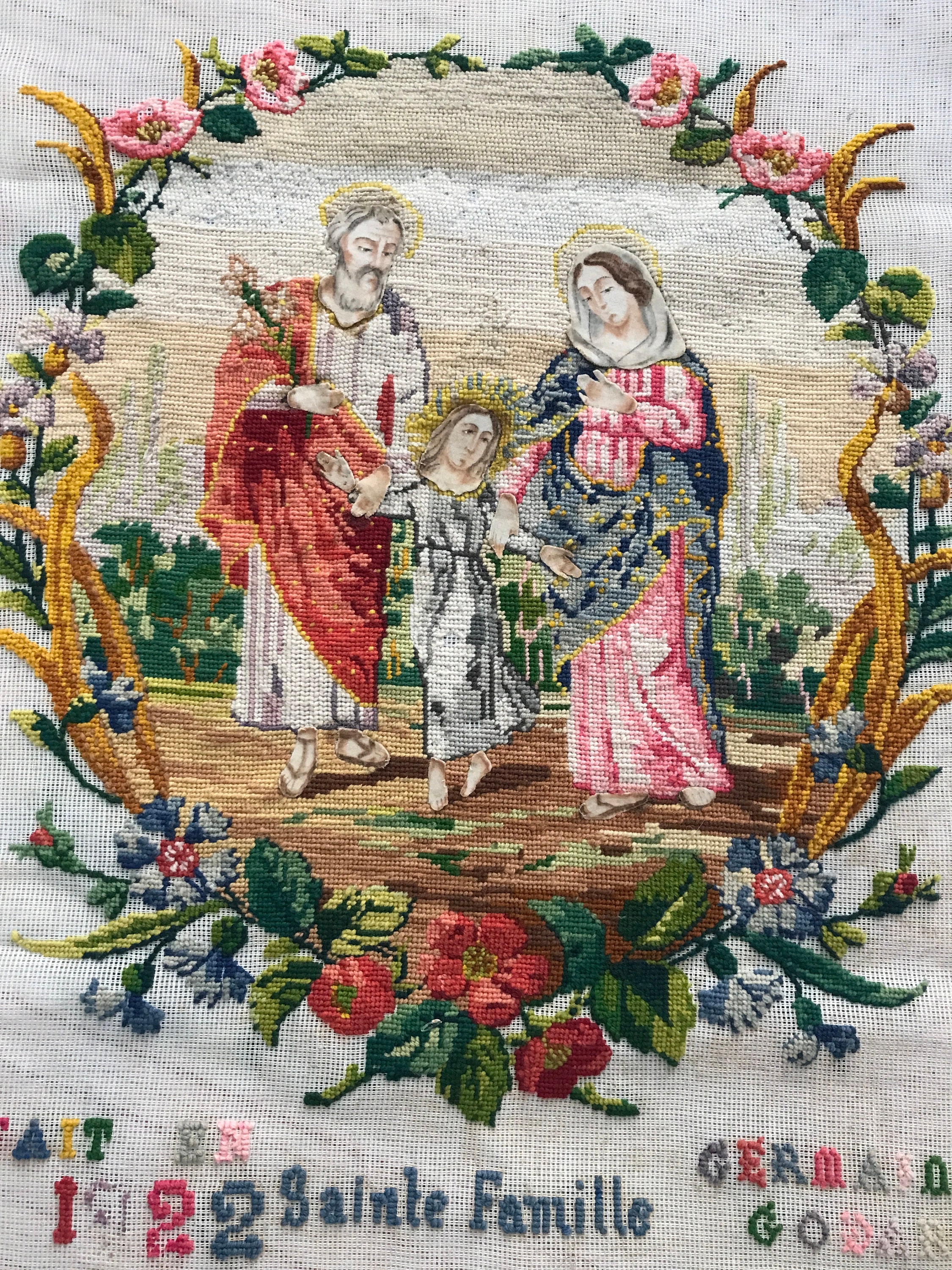 French Antique Hand Made Religious Wool Tapestry Holy Family - Etsy