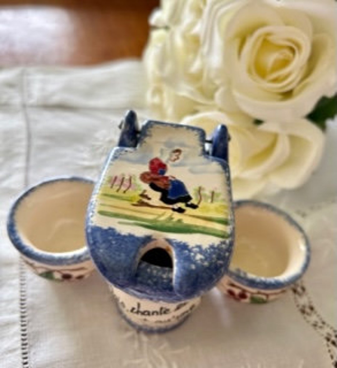 Vintage French FAIT MAIN Faience Pottery Condiments Trio - Etsy