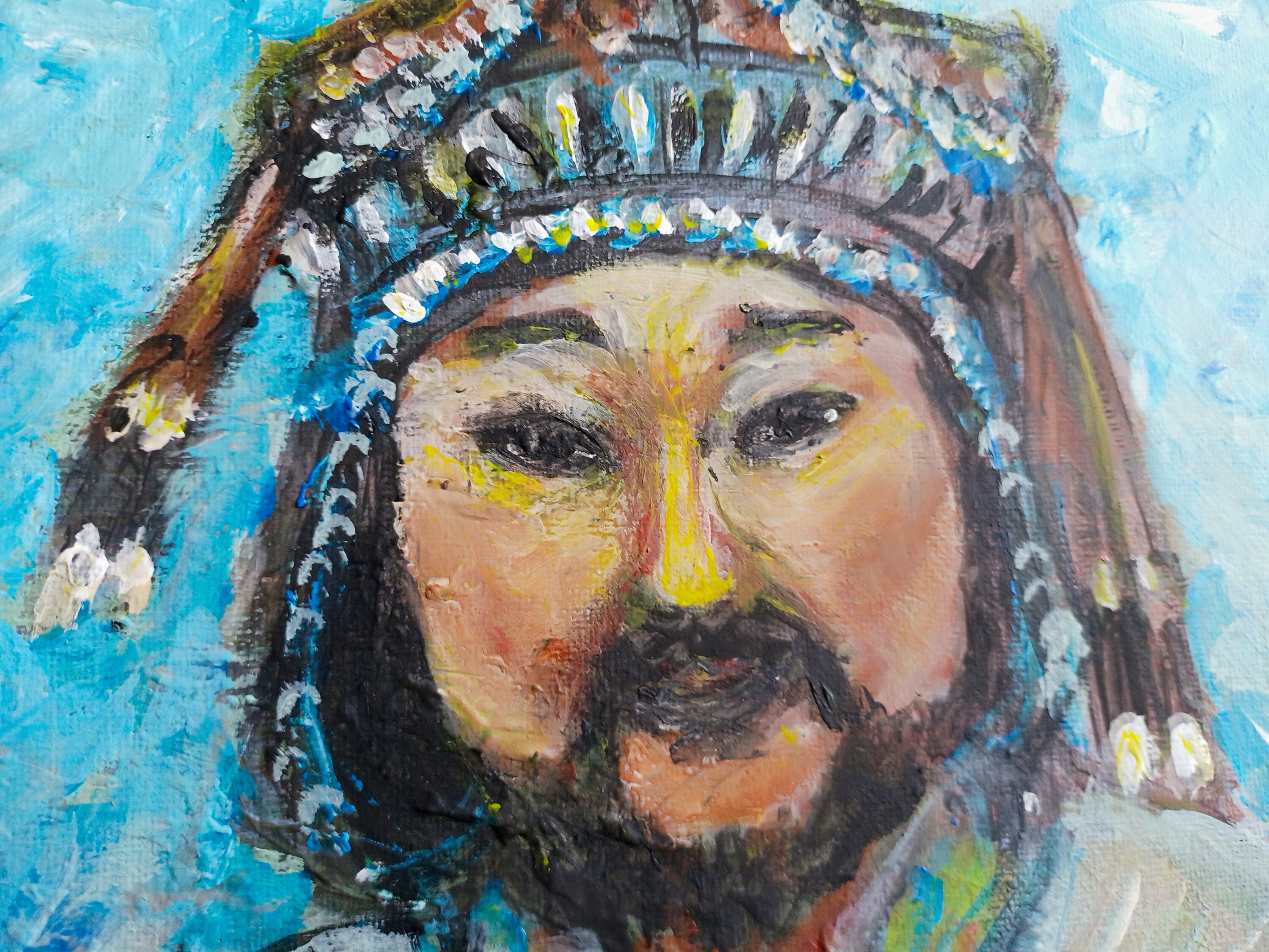 Asian Man in a Hat Painting Portrait of the Artist Bato. | Etsy