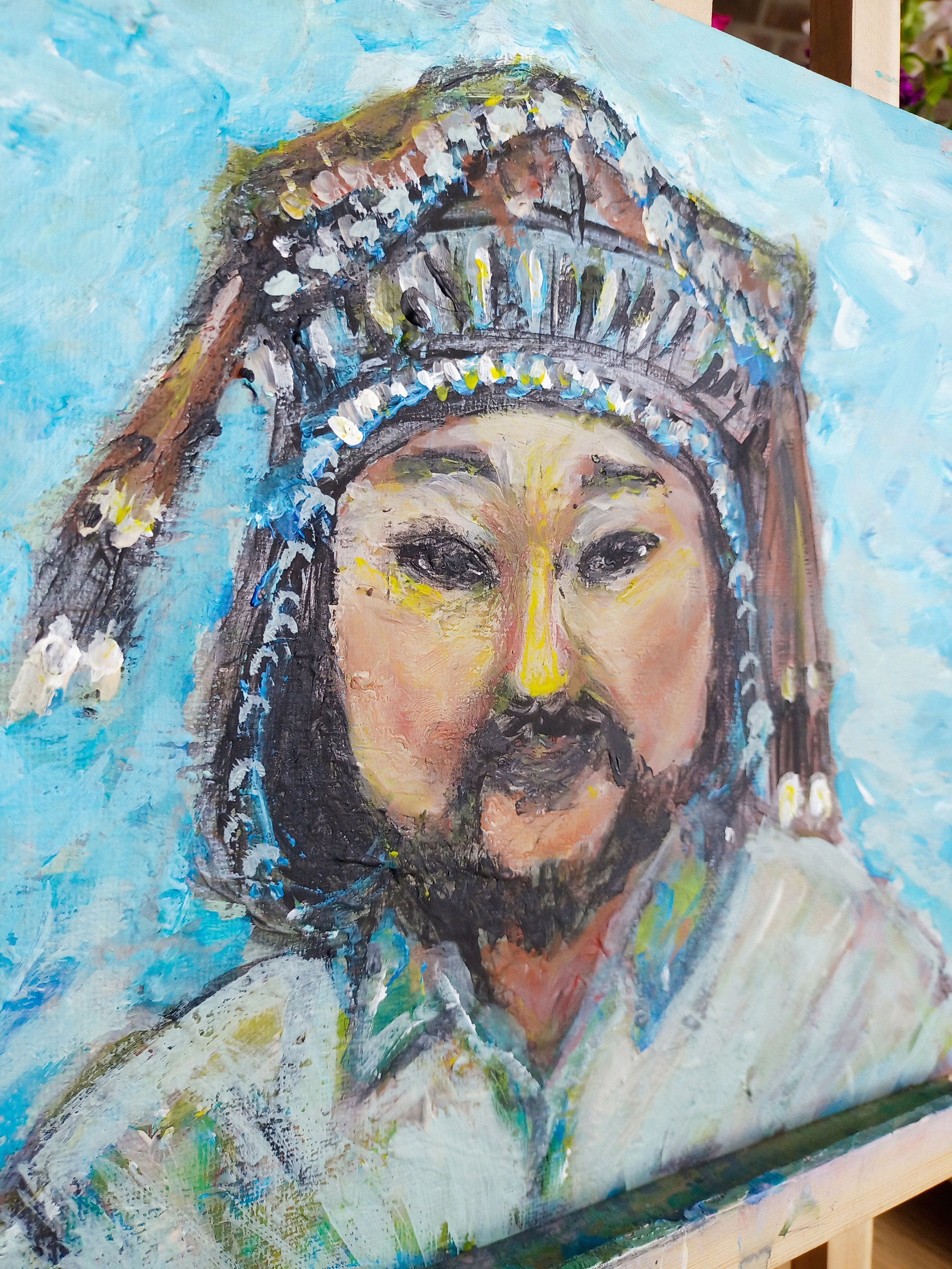 Asian Man in a Hat Painting Portrait of the Artist Bato. | Etsy