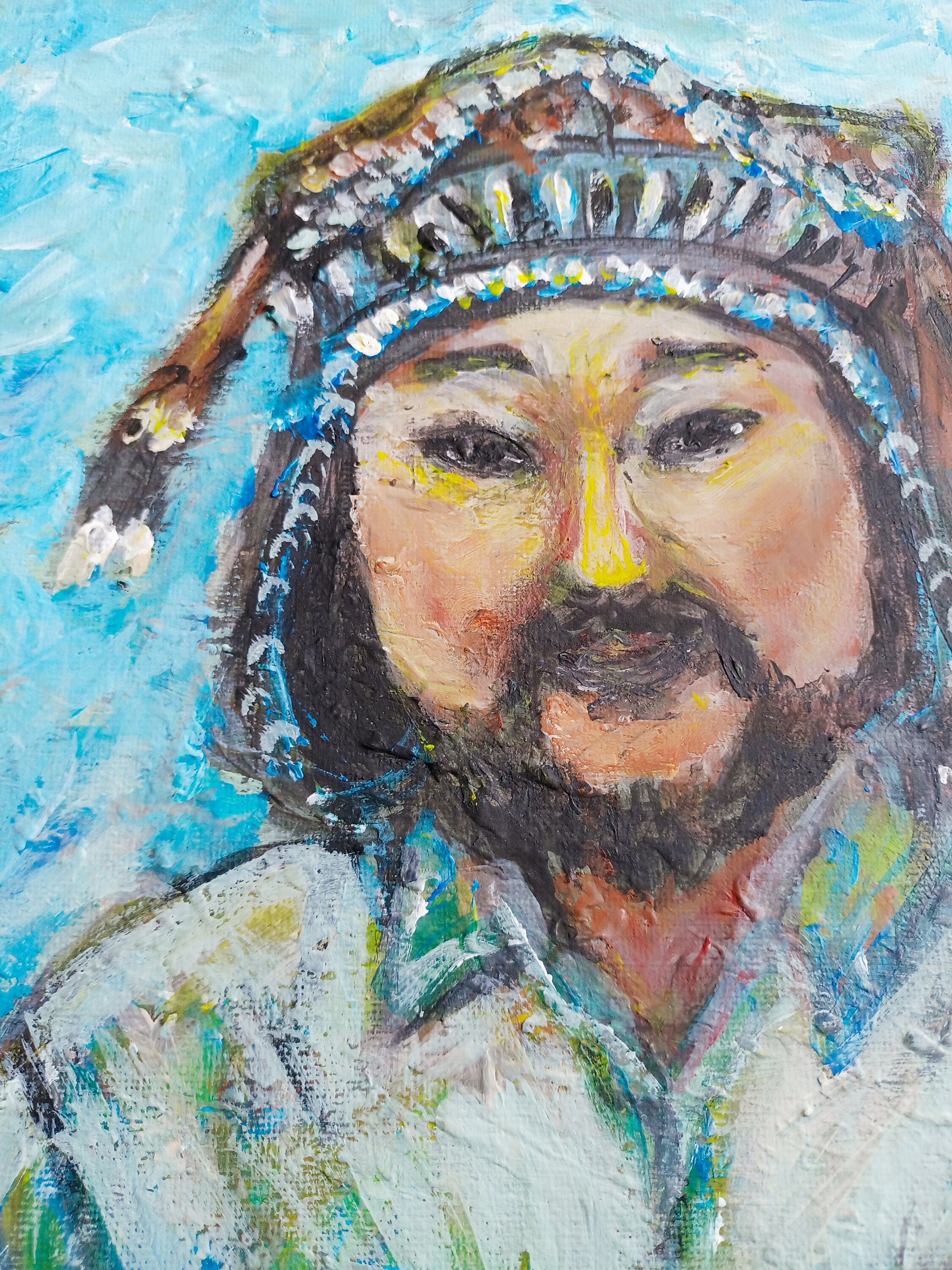 Asian Man in a Hat Painting Portrait of the Artist Bato. - Etsy