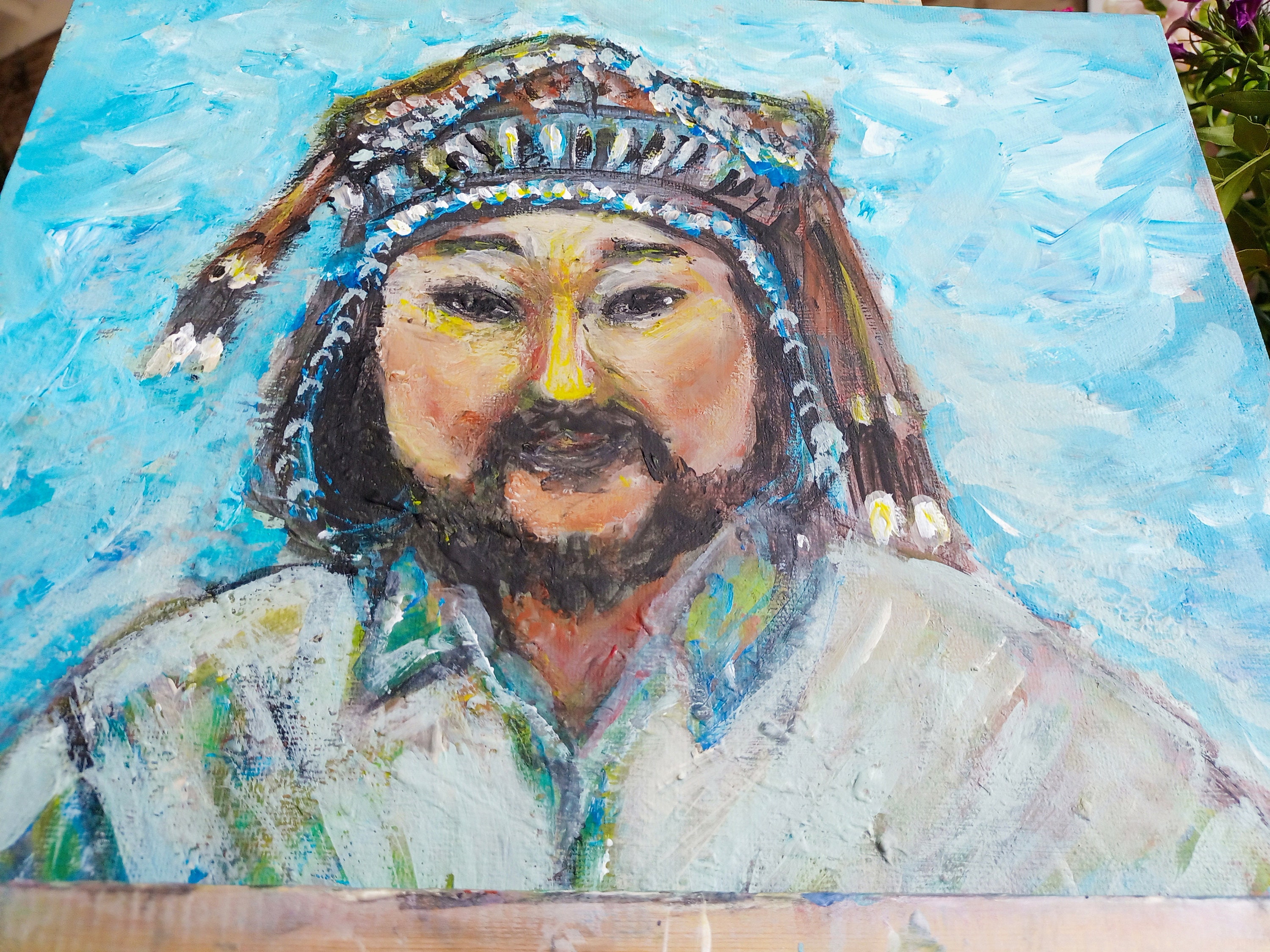 Asian Man in a Hat Painting Portrait of the Artist Bato. | Etsy