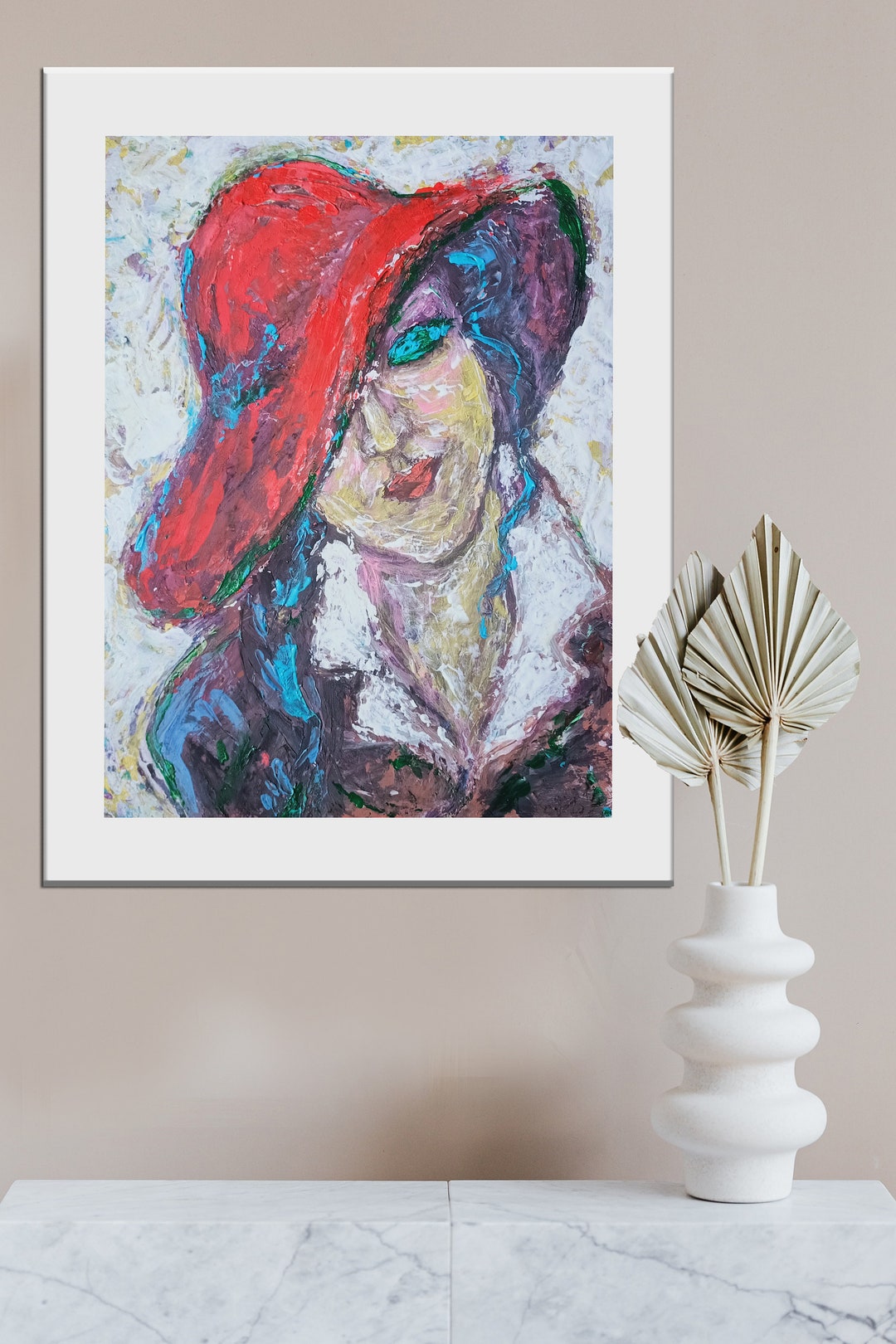 Woman Hat Painting Woman Wall Art, Woman Portrait Art, Ladies Art, the ...