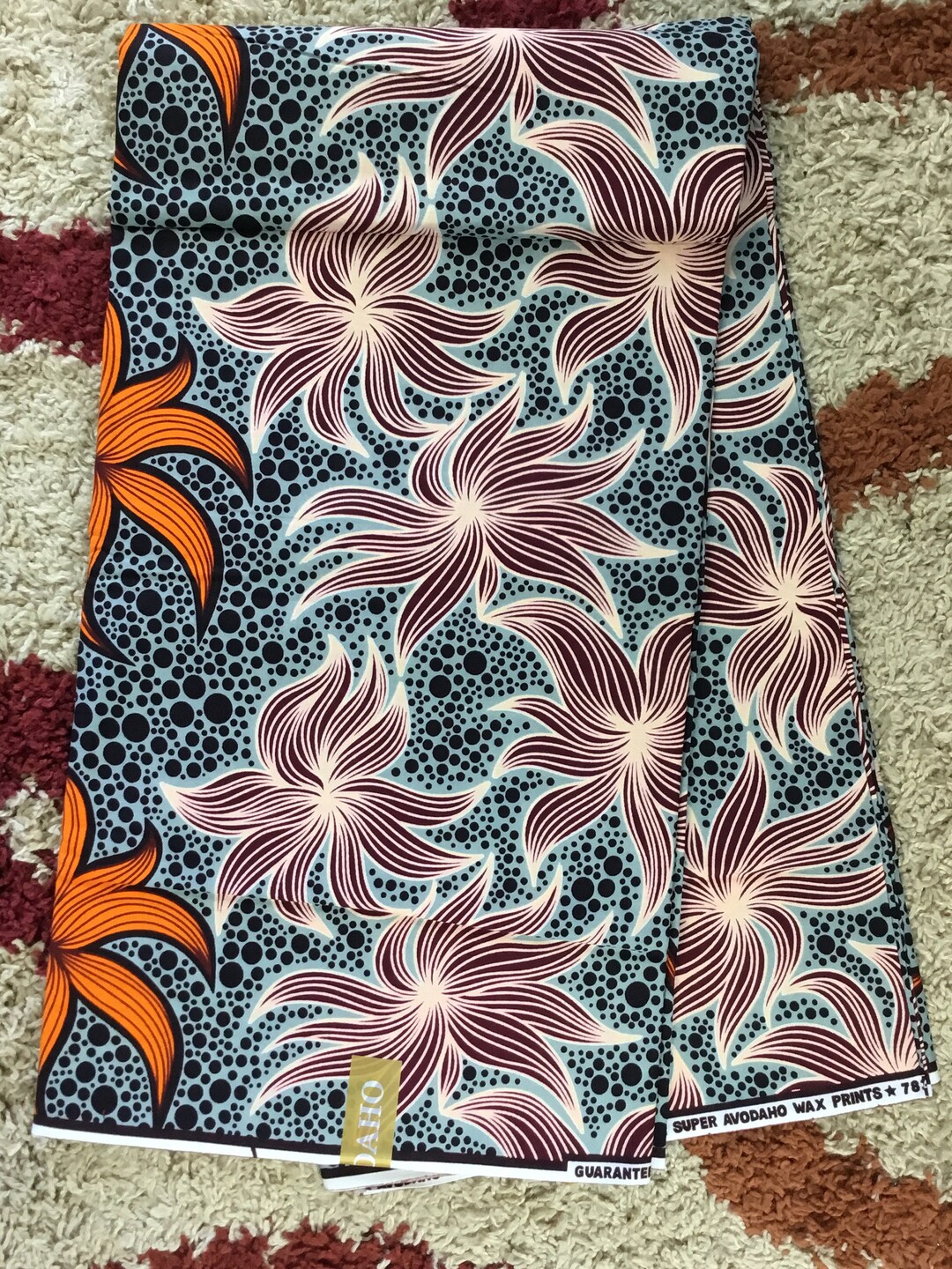 African Fabric/african Print Fabric/ankara-grey and Orange Floral ...