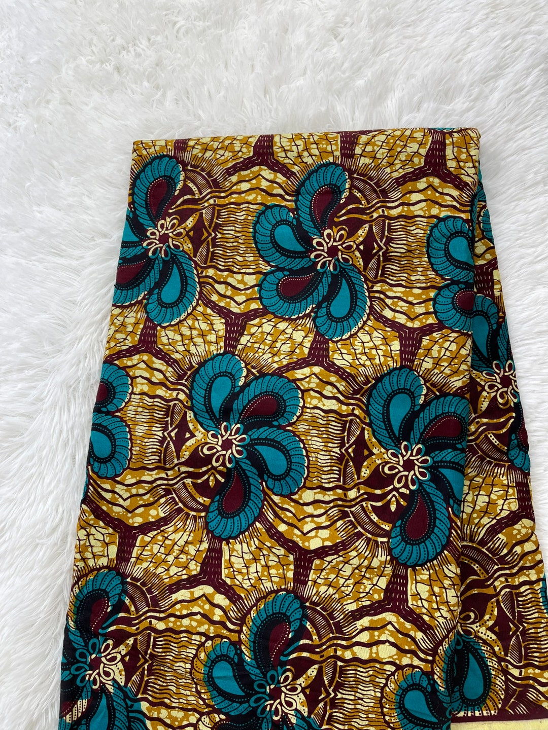 African Fabric/ankara-brown and Turquoise Floral Design/african ...