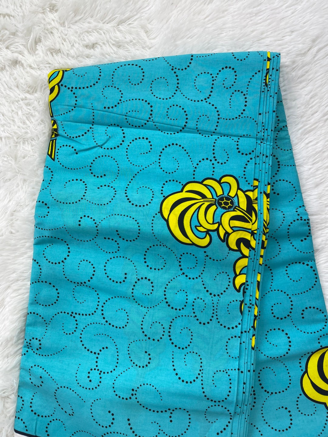 African Fabric/ankara-turquoise and Yellow Floral Design/african Dress ...