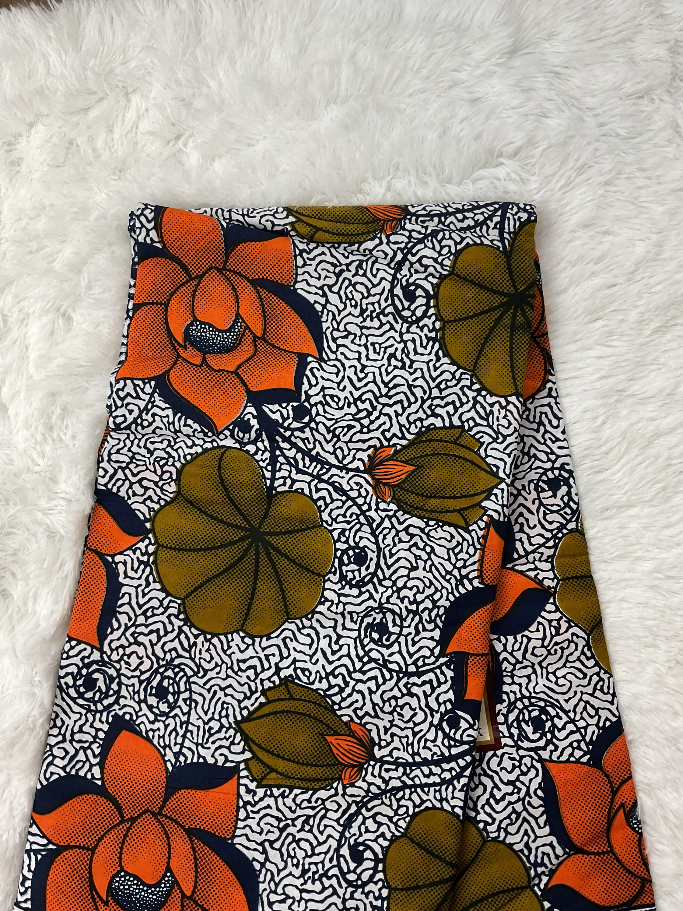 Cream and Orange African Fabric/african Prints/ Ankara Fabric/ - Etsy