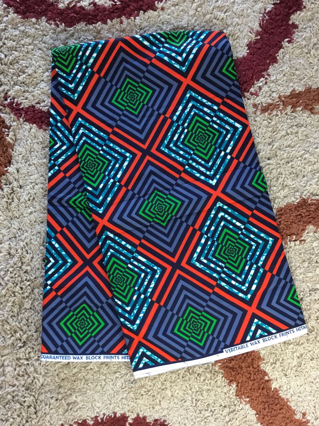 African Fabric/ankara-greenorangeteal Rhombus Design/by the - Etsy