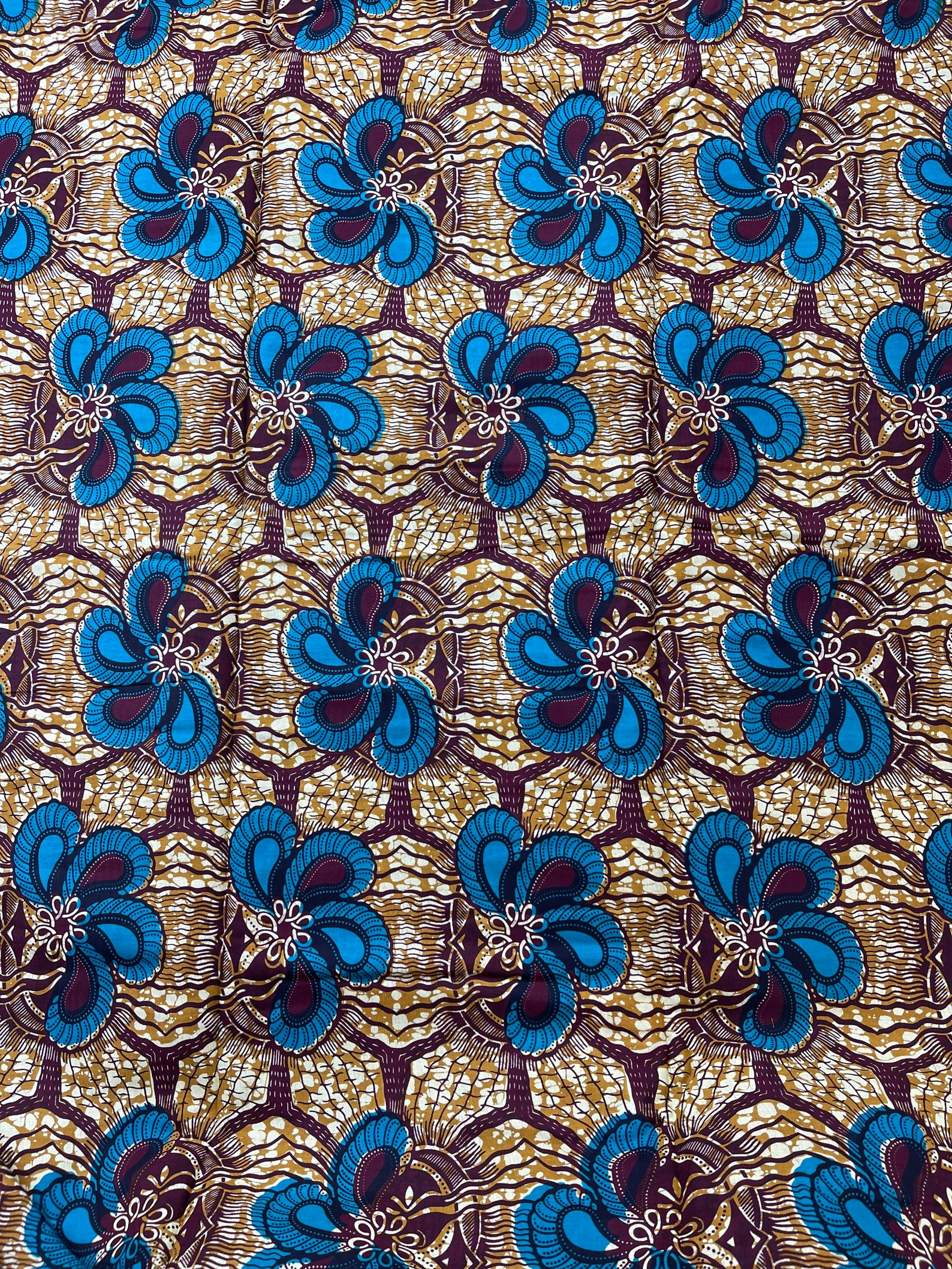 African Fabric/ankara-brown and Turquoise Floral Design/african ...