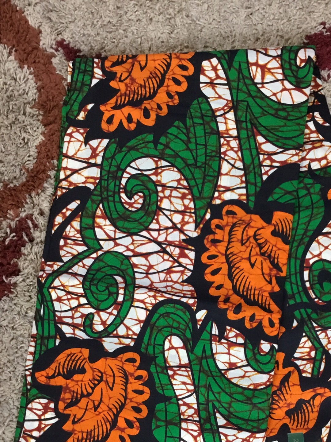 Green and Orange African Fabric/african Prints/ Ankara Fabric/ African ...
