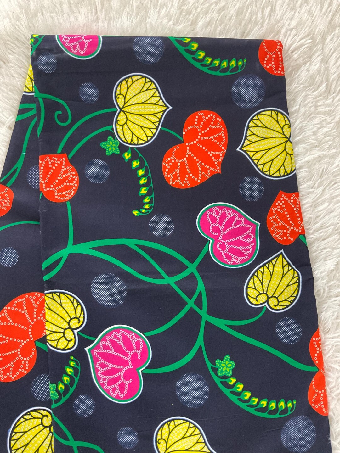 African Fabric/african Prints/ Ankara-navyblue, Orange,yellow Floral ...
