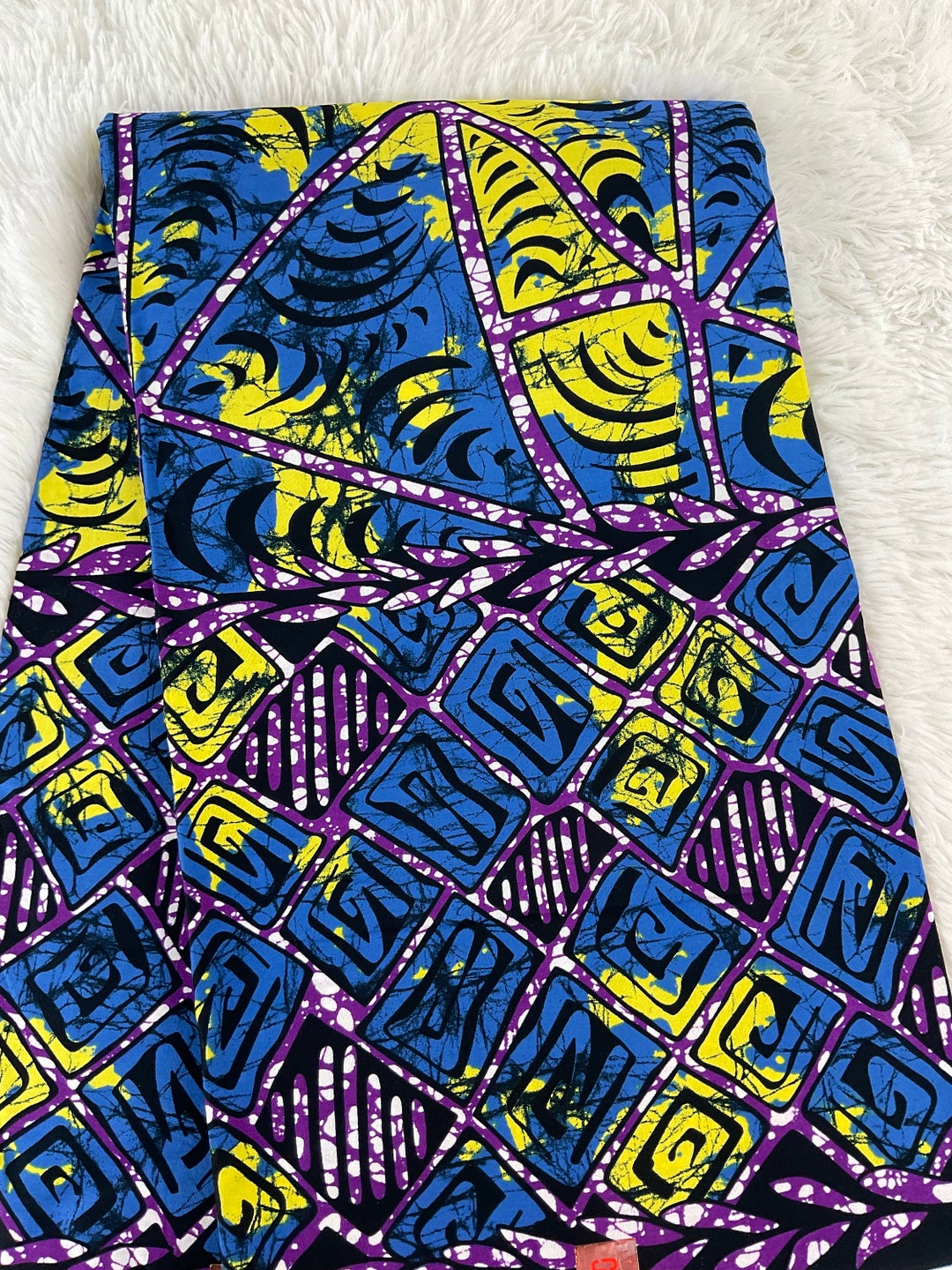 African Fabric/african Print Fabric/ Ankara-blue,yellow ,white Design ...