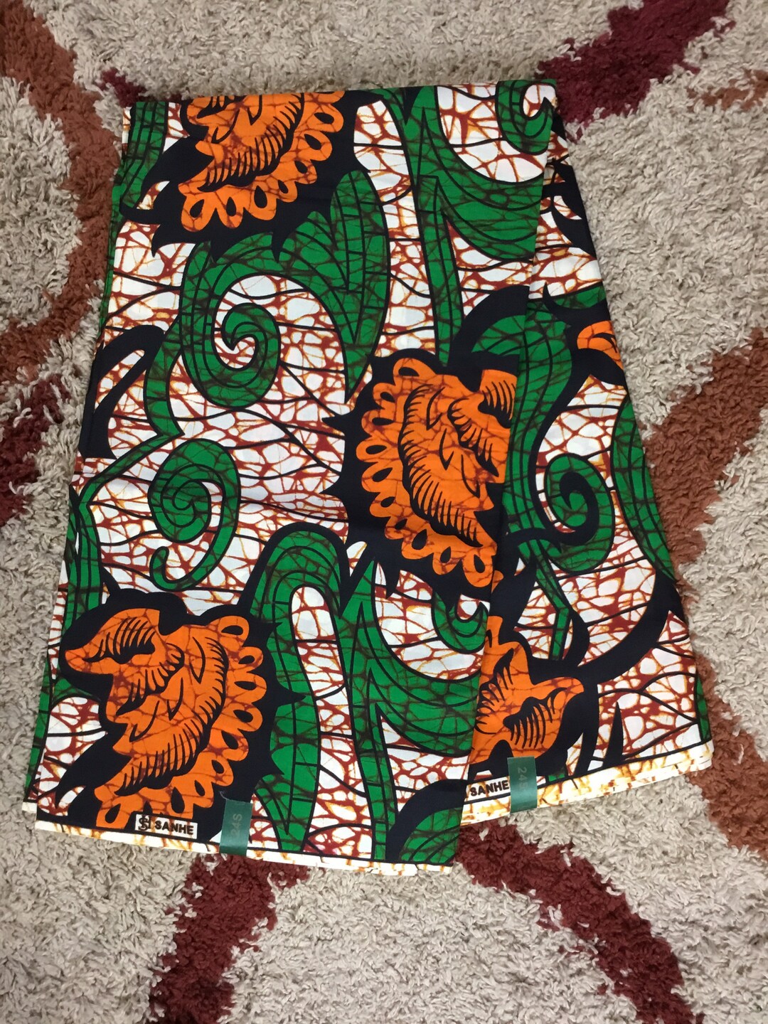 Green and Orange African Fabric/african Prints/ Ankara Fabric/ - Etsy