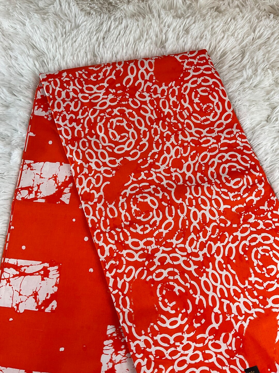 African Fabric/african Print Fabric/ankara-orange Cream Color/ African ...