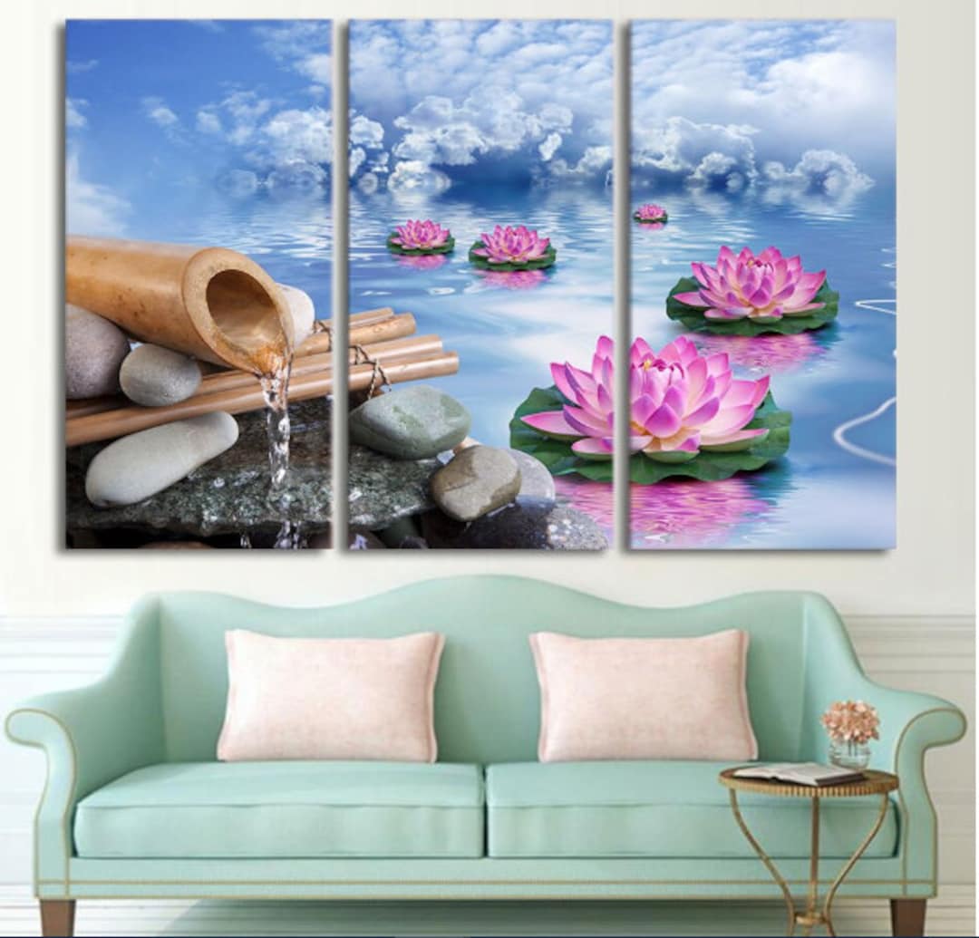 Lotus Flower Canvas. 3 Piece Canvas. Wall Art. 3 Panel Canvas - Etsy
