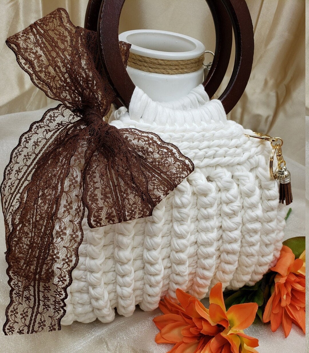 Bulky White With Dark Brown Handbag - Etsy UK