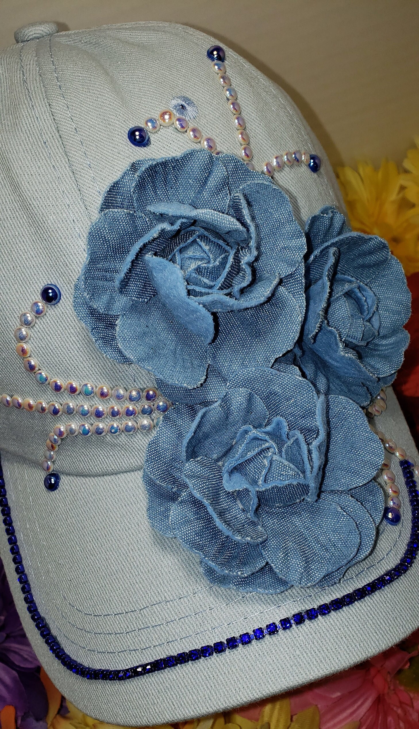 BABY BLUE CAP W/3d Flowers - Etsy