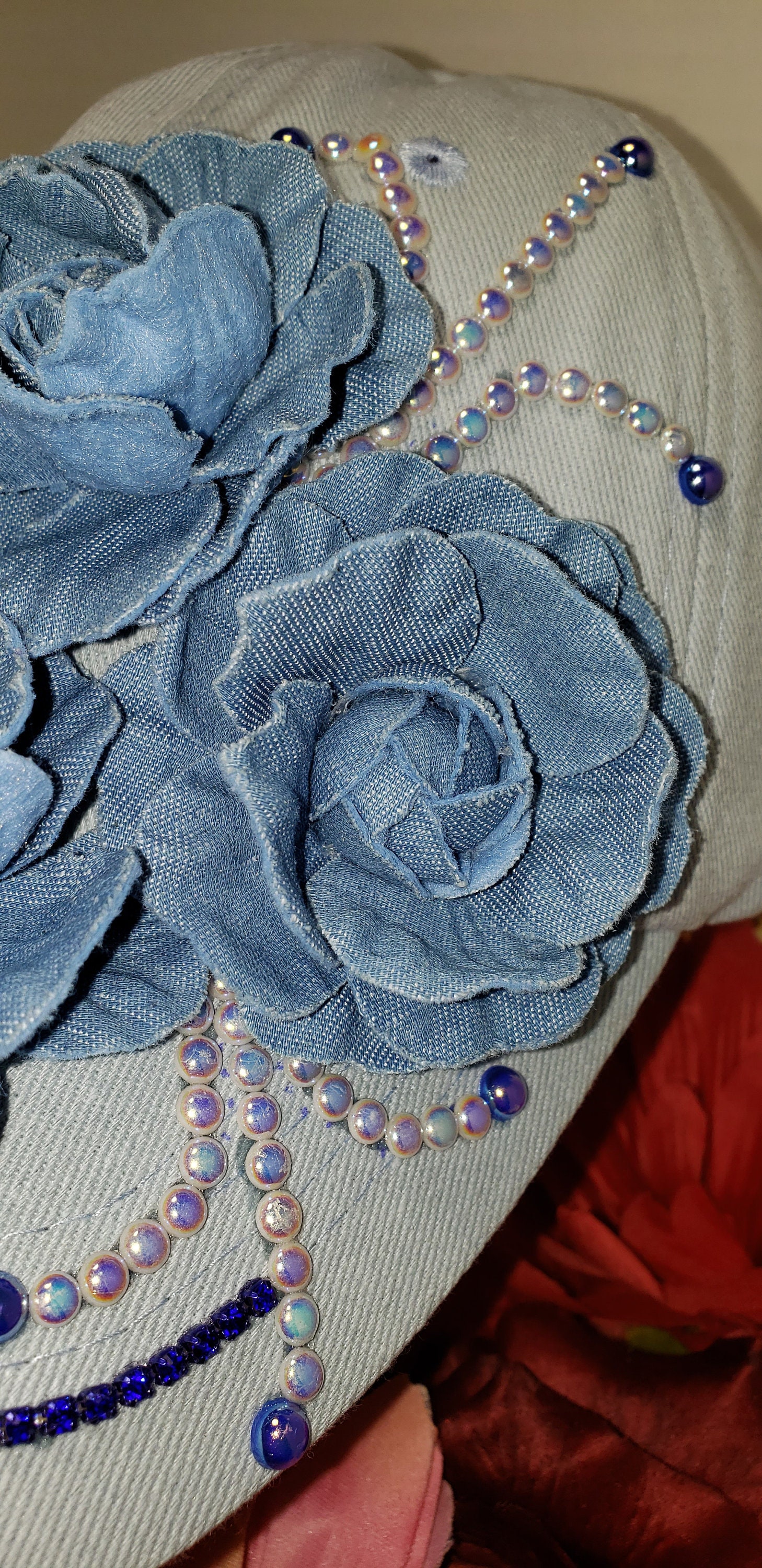 BABY BLUE CAP W/3d Flowers - Etsy