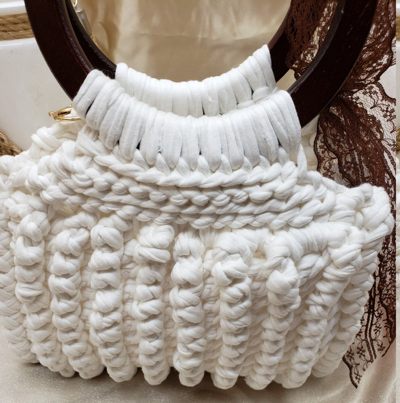 Bulky White With Dark Brown Handbag - Etsy UK
