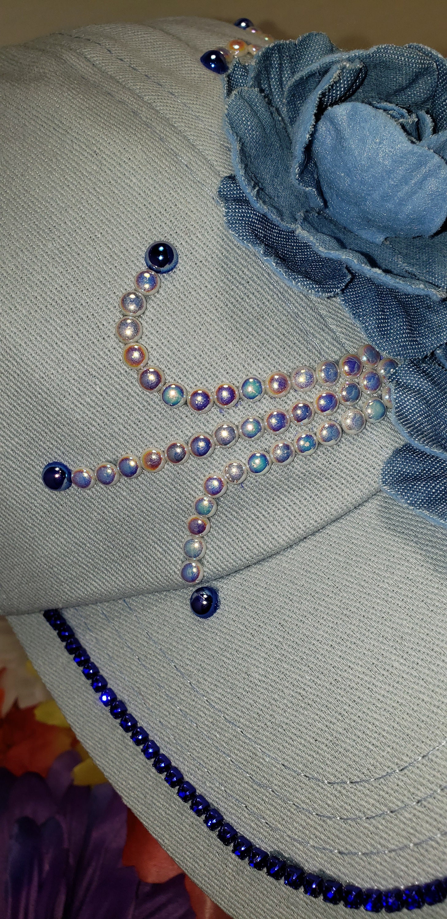 BABY BLUE CAP W/3d Flowers - Etsy