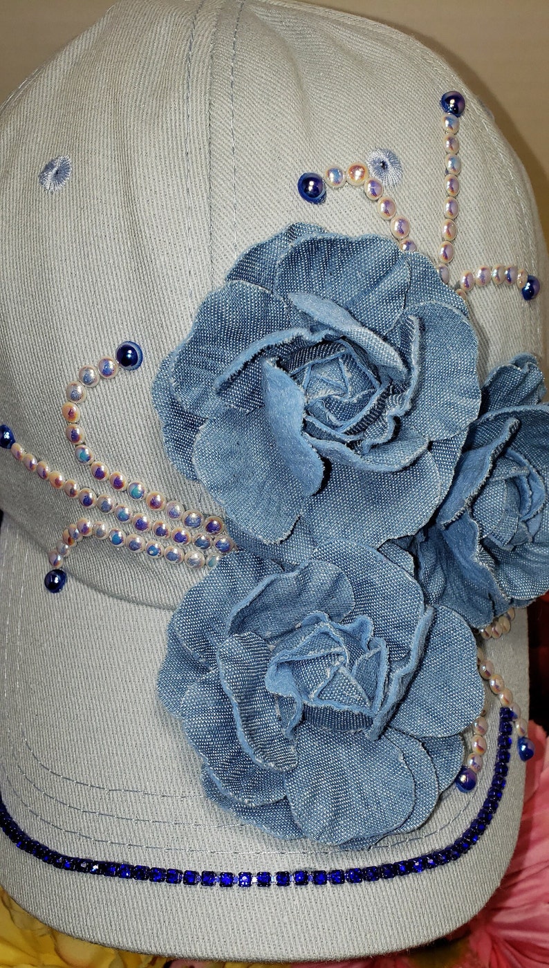 BABY BLUE CAP W/3d Flowers - Etsy