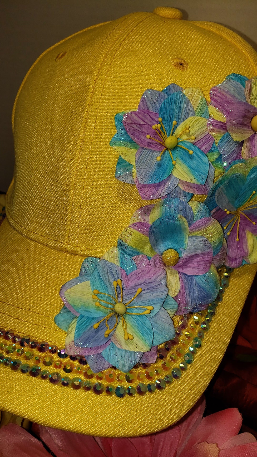 BRIGHT YELLOW CAP W/ 3D Flowers - Etsy