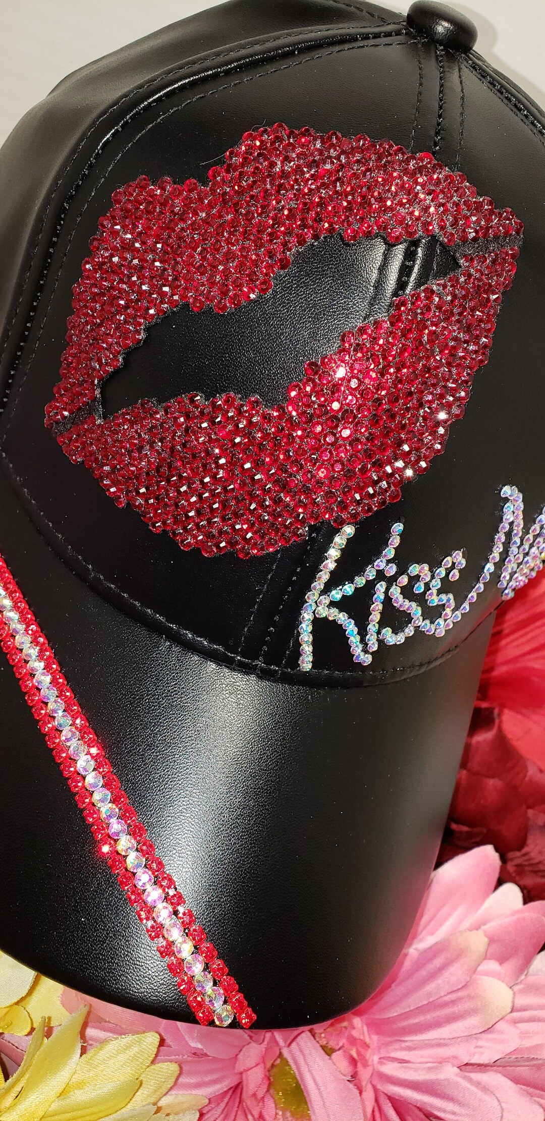 HOT LIPS CAP / Black Faux Leather Cap - Etsy