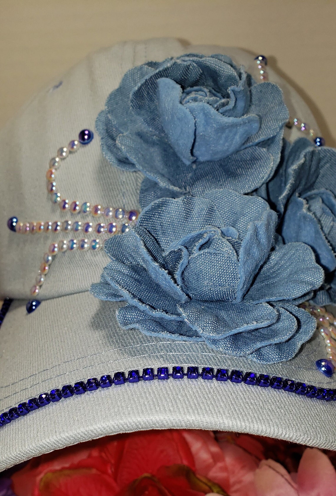 BABY BLUE CAP W/3d Flowers - Etsy