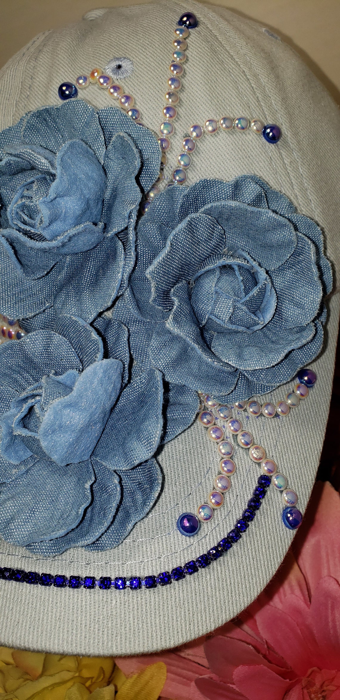 BABY BLUE CAP W/3d Flowers - Etsy