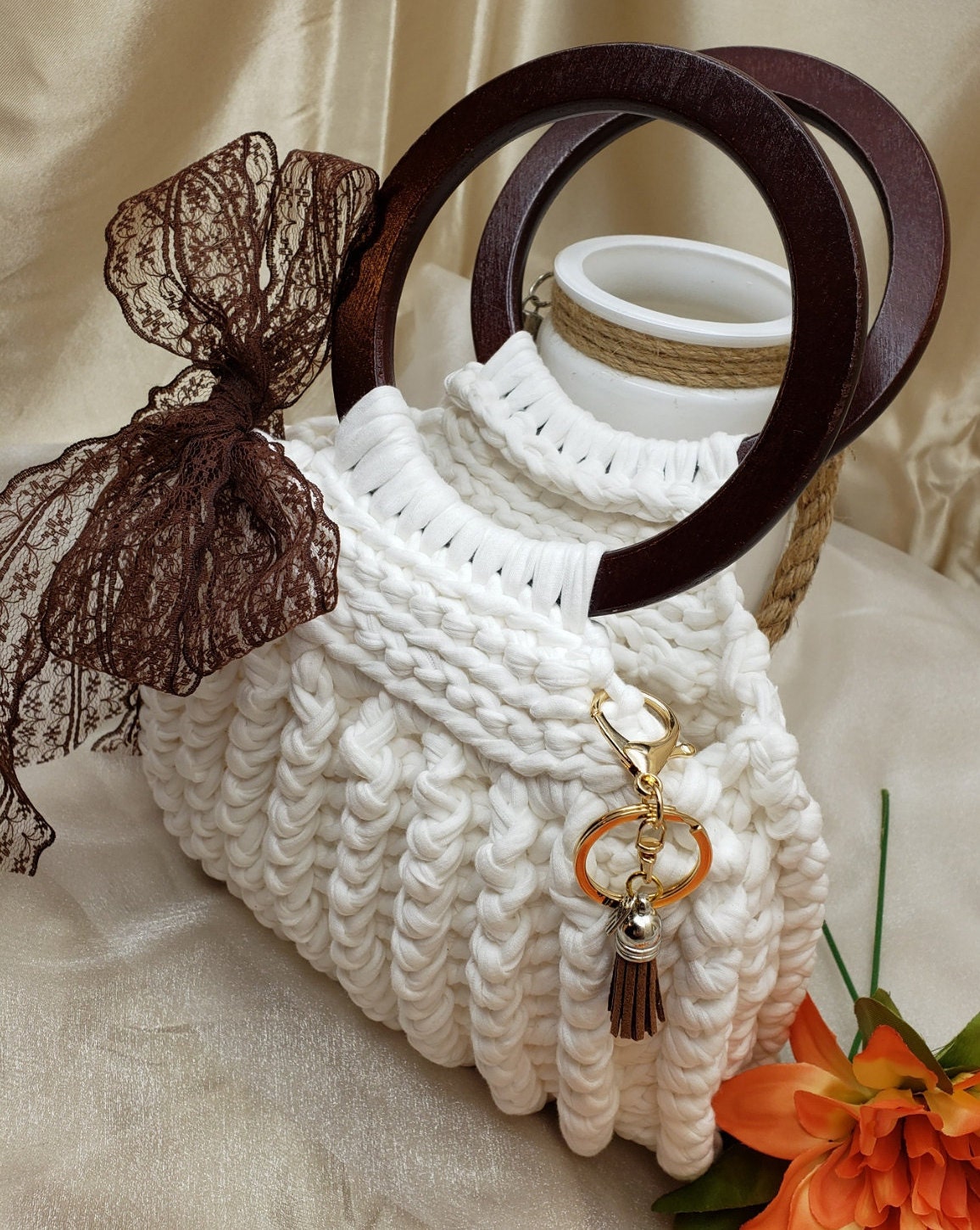 Bulky White With Dark Brown Handbag - Etsy UK