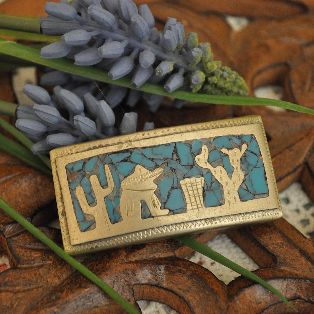 Turquoise Inlay and Silver Belt Buckle Made in Mexico - Etsy