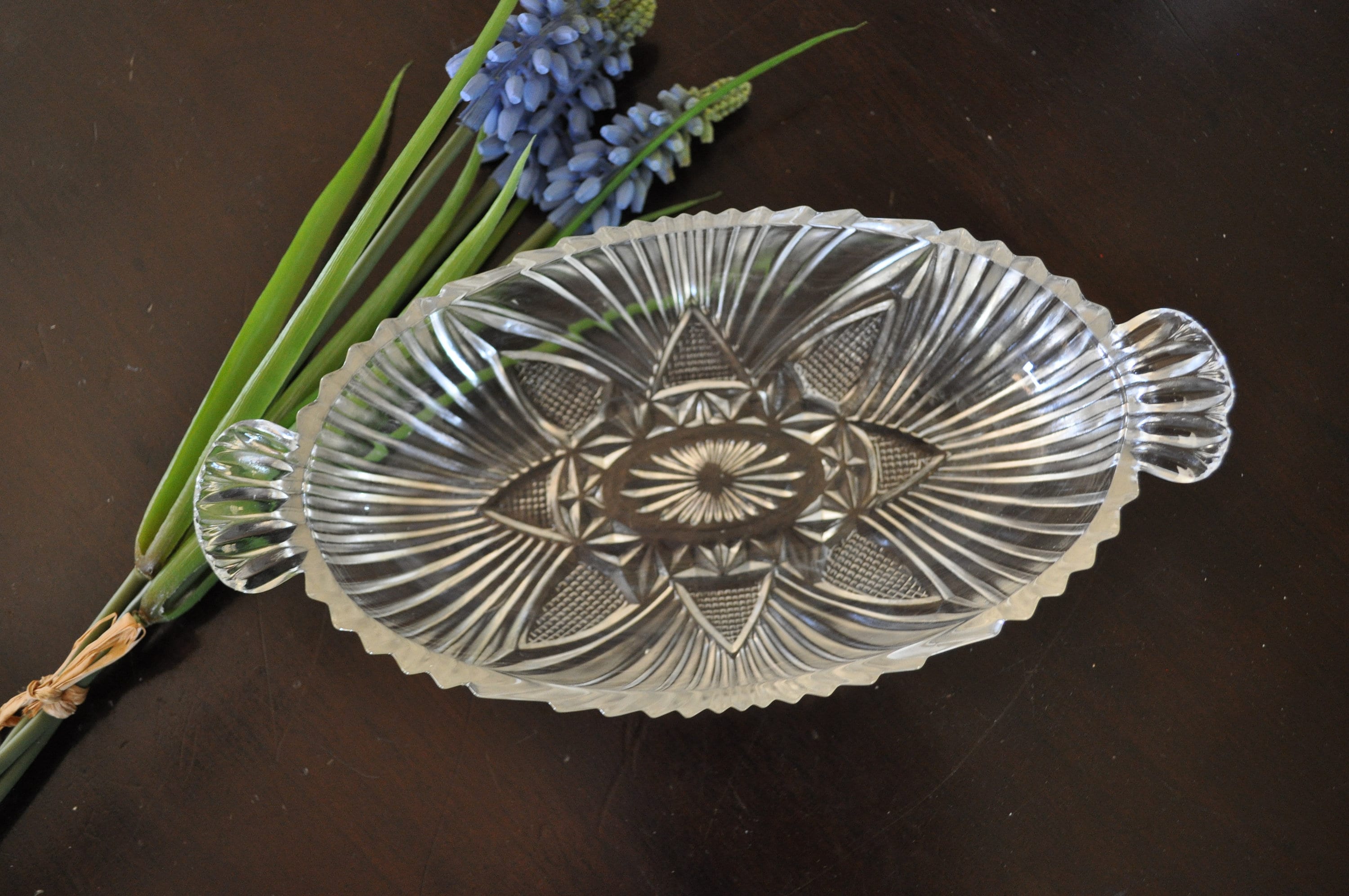 Vintage Early American Pattern Glass Cherry Design Serving Relish Dish ...