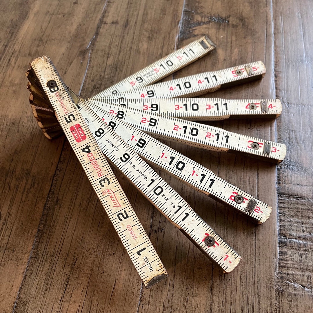 Vintage Lufkin Engineers Extension Folding Ruler, Wooden Tape Measure ...