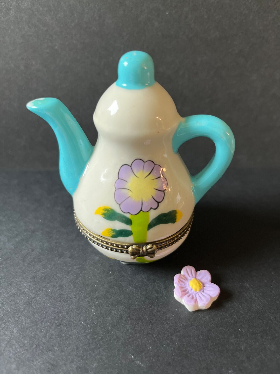 Vintage Teapot Trinket Box With Flower Trinket - Etsy