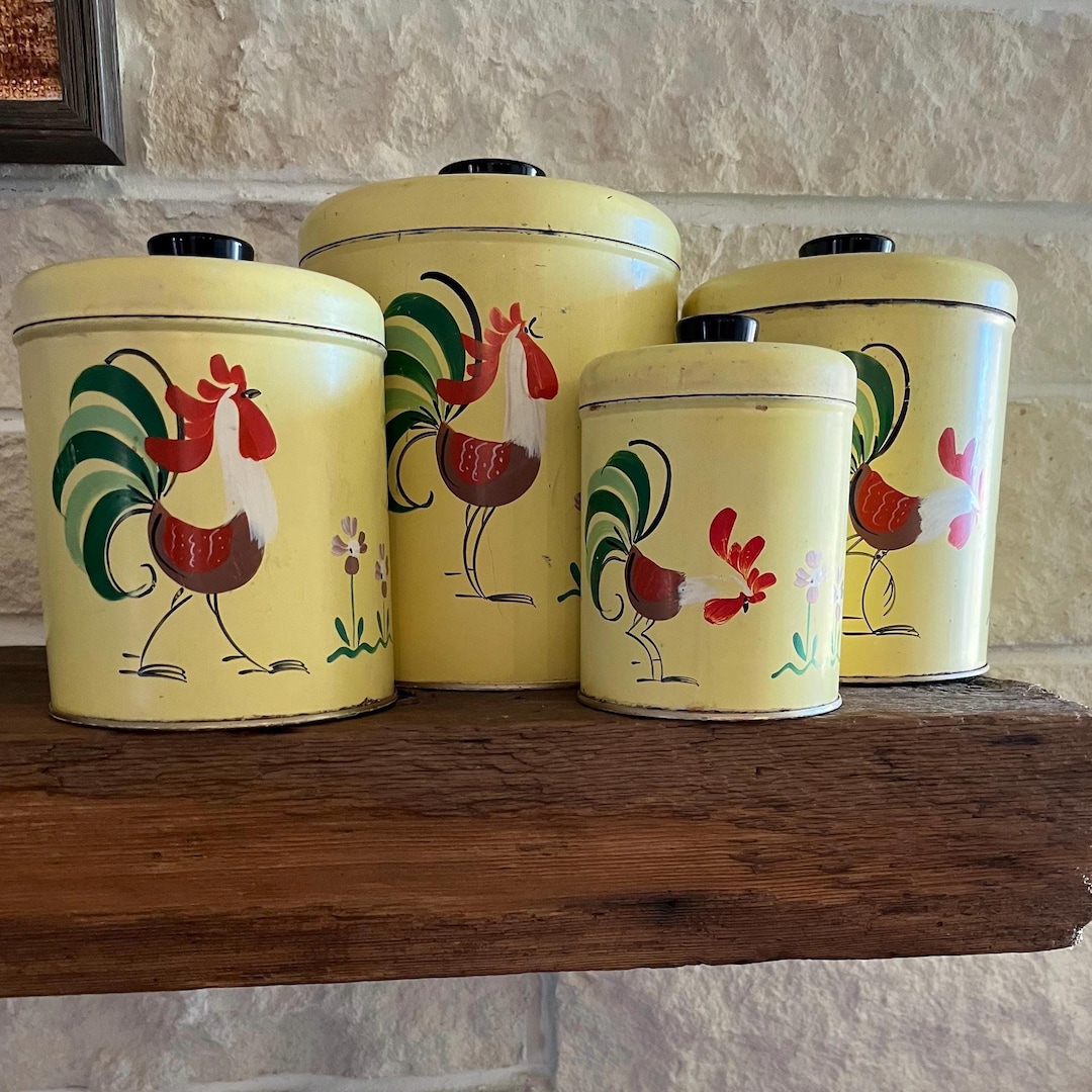 Ransburg Hand-painted Rooster Canister Set 4 Pc Nesting Canister Set - Etsy