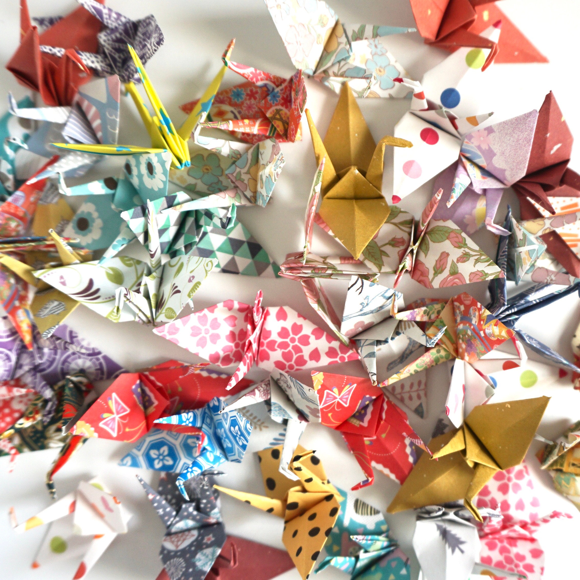 100 Mini Origami Cranes - Handmade Paper Origami, Colorful Japanese ...