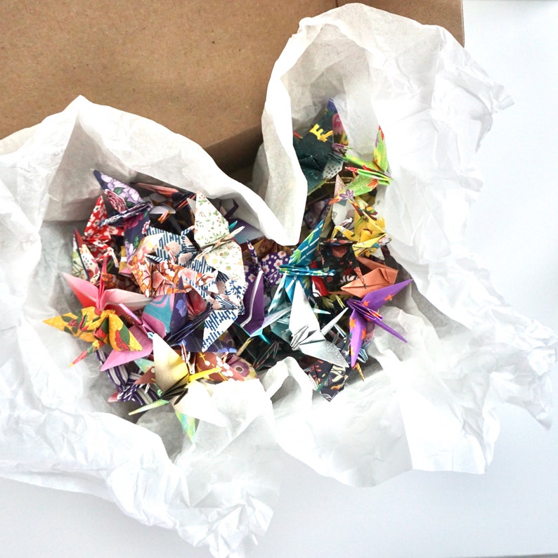 100 Mini Origami Cranes Handmade Paper Origami, Colorful Japanese Washi ...