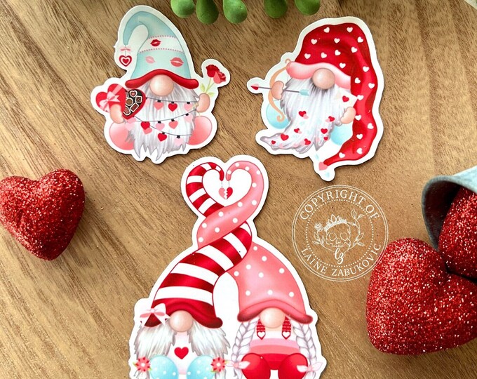Valentines Day Gnome Sticker Pack, Valentines Day Gnomes, Die Cut Vinyl ...