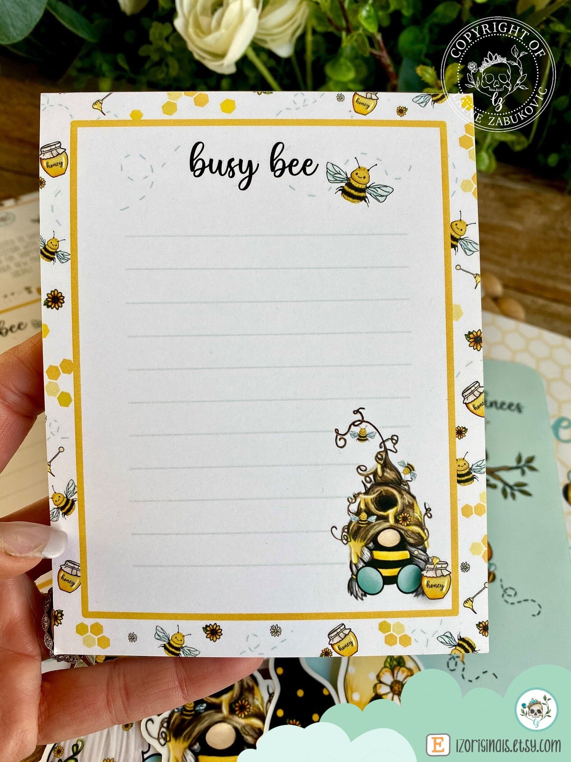 Busy Bee Notepad, Bee Gnome Notepad, Cute Stationery, Bee Stationery ...