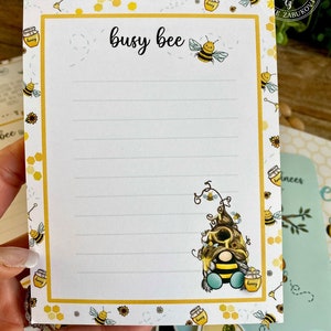 Busy Bee Notepad, Bee Gnome Notepad, Cute Stationery, Bee Stationery ...