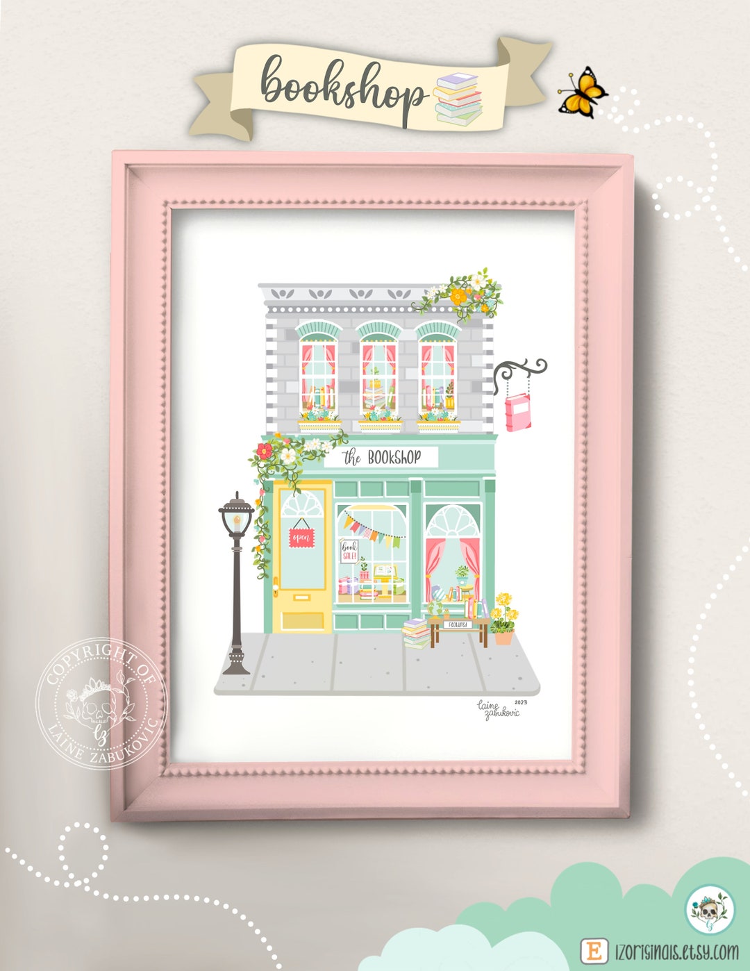 Mulberry Bookstore Art Print, Book Wall Art, Bookshop Art, Reading Nook ...